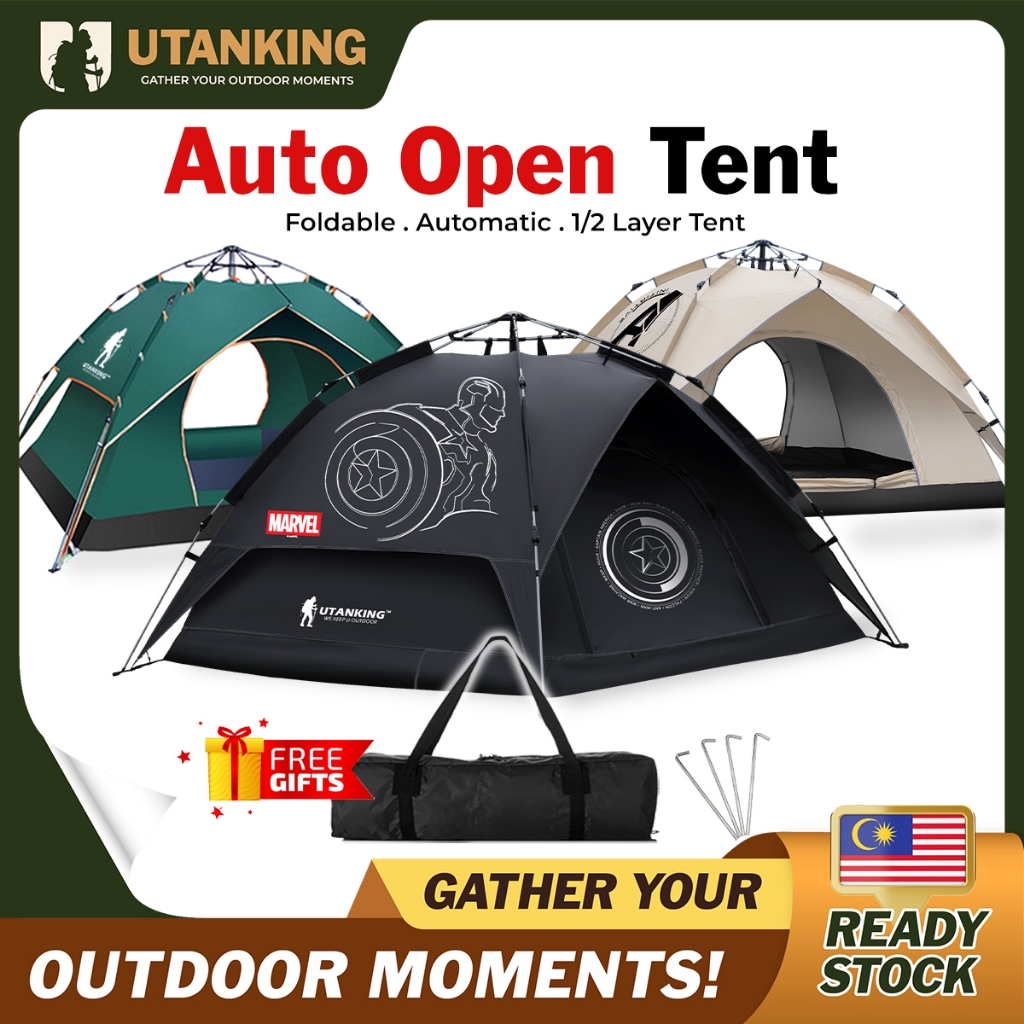 UtanKingTM 2m*2m Automatic Tent 2 Doors Outdoor UV Foldable Khemah Auto ...