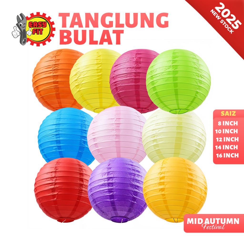 EASY FIT 1 PCS Round Lantern Paper Lantern Mid Autumn Festival Colorful ...