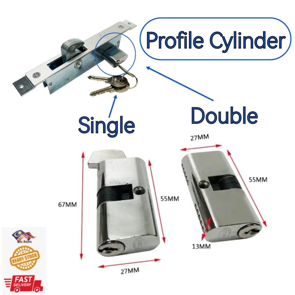 41055 Mico Cylinder Profile for Sliding Grille Glass Door Hook Lock ...