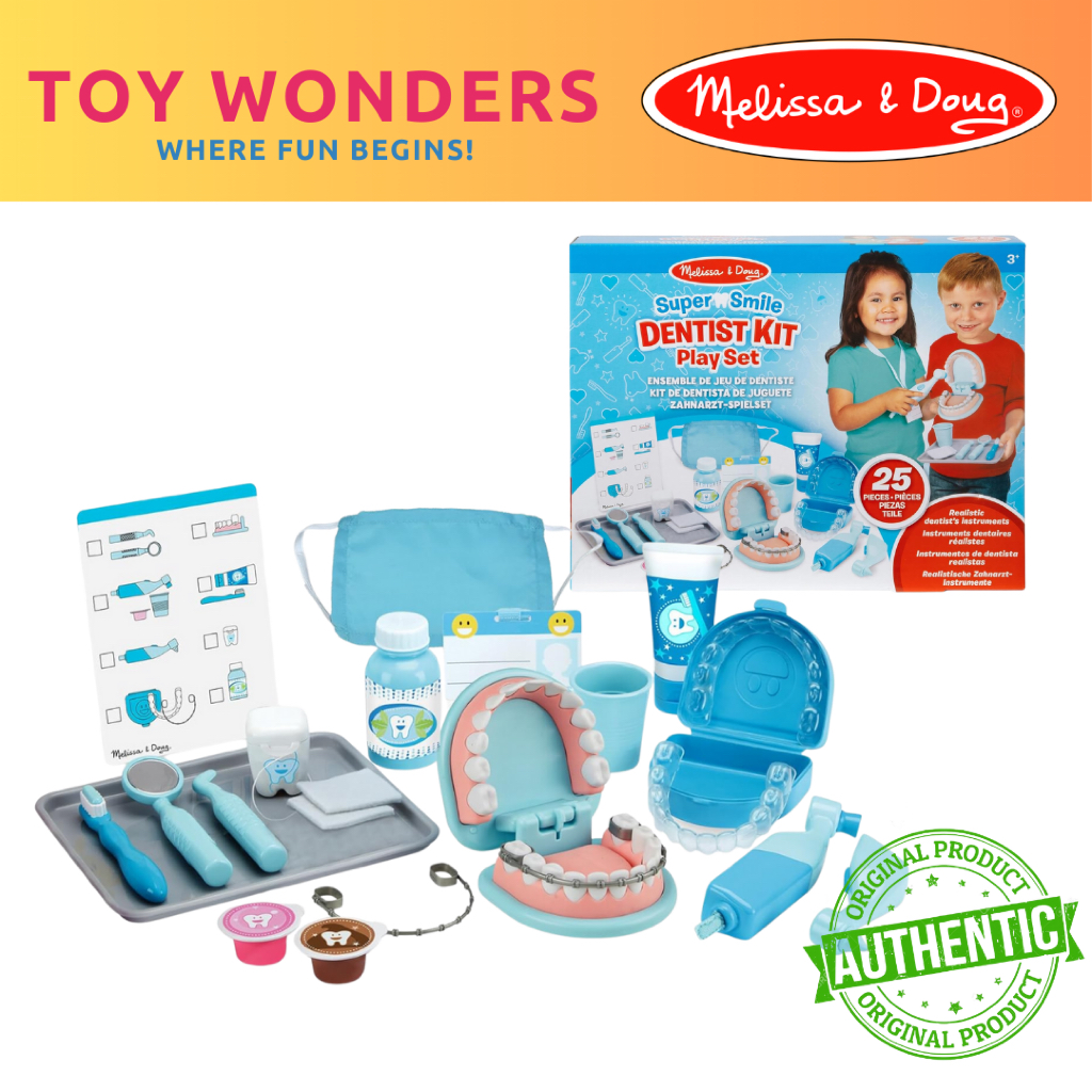 Melissa & Doug Super Smile Dentist Kit – 25-Piece Pretend Play Set ...