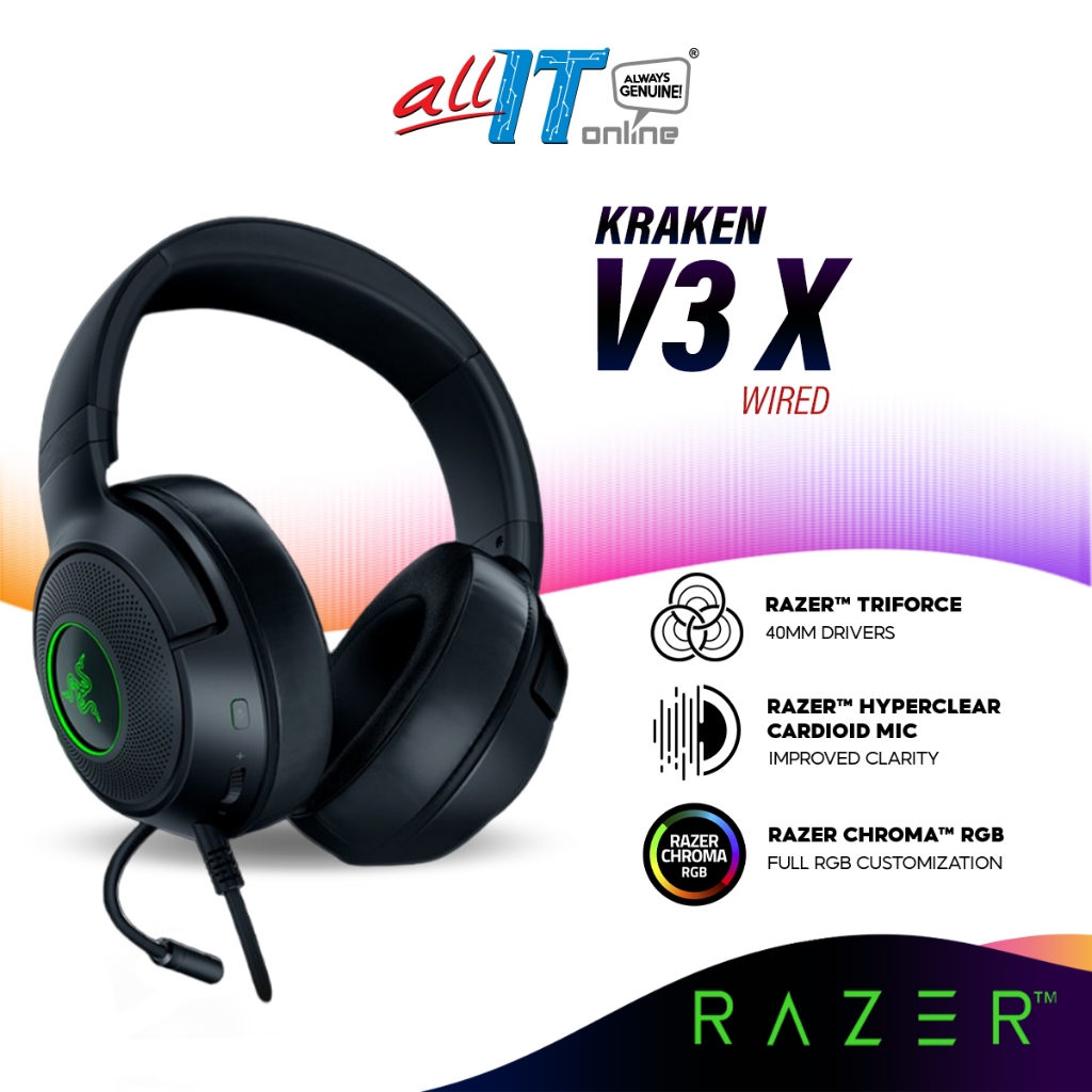 Razer Kraken V3 X Wired USB Gaming Headset with RazerTM TriForce Driver ...