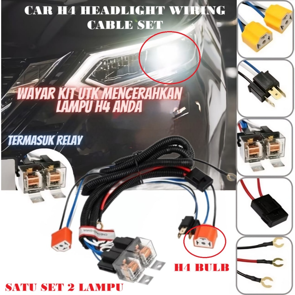Car Head Lamp Light Bulb H4 Wire Harness Wiring Socket H4 Cable ...