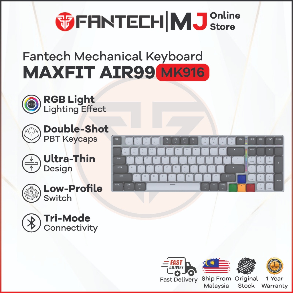 Fantech MK916 Maxfit Air99 Low-Profile Mechanical Keyboard Tri-Mode ...