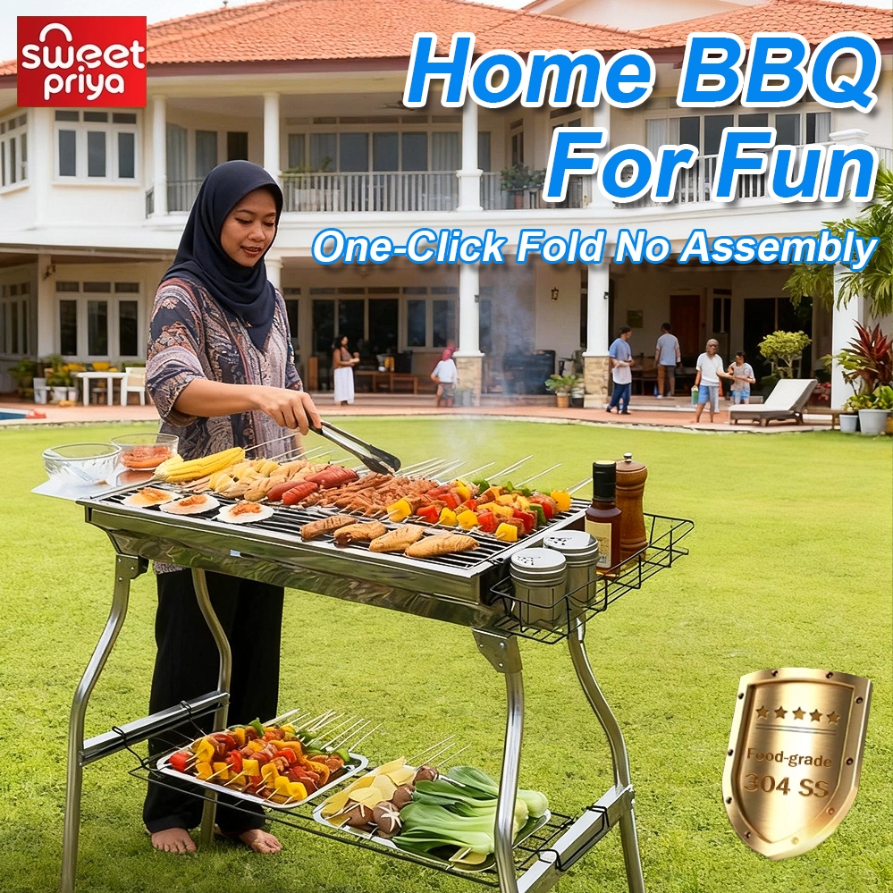 100CM Stainless Steel BBQ Grill Outdoor Folding Charcoal Barbecue Stove ...