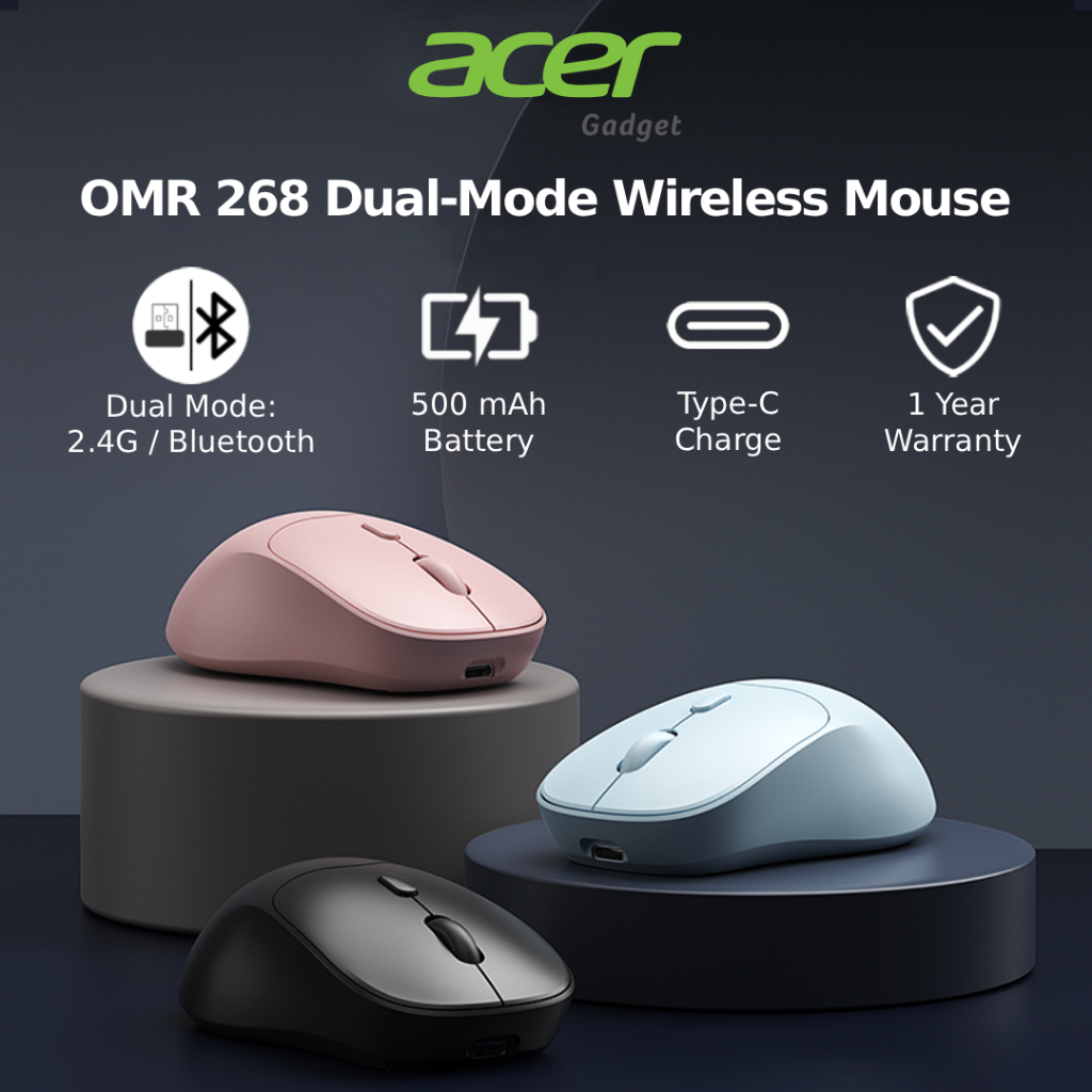 Acer OMR268 Dual-Mode Wireless Mouse Bluetooth + 2.4G Rechargeable for ...