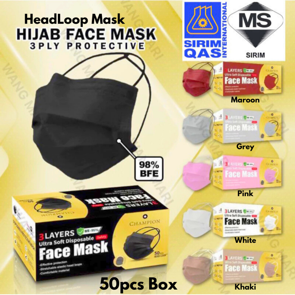 Medishield 50pcs Full Black Mask 3ply Face Mask Hijab Mask Head Loop ...