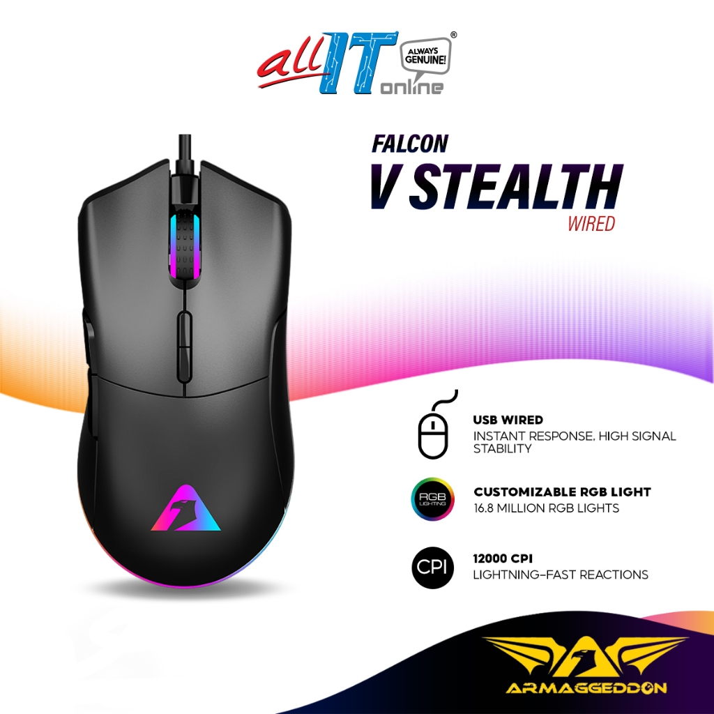 Armaggeddon Falcon V Stealth Wired RGB Gaming Mouse with 12000 CPI ...