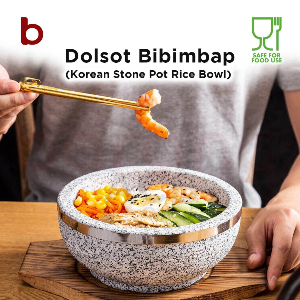 Traditional Korean Dolsot Bibimbap Natural Stone Bowl with Wooden ...