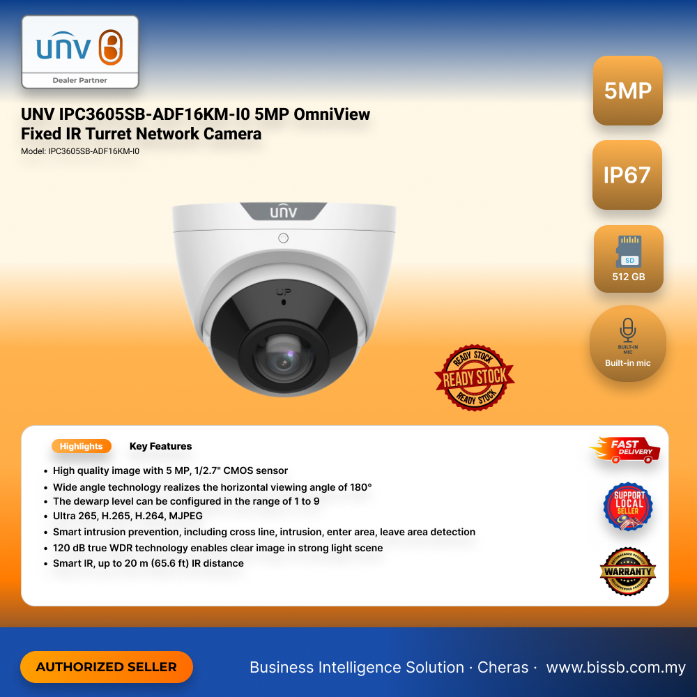 UNV IPC3605SB-ADF16KM-I0 5MP OmniView Fixed IR Turret Network Camera ...