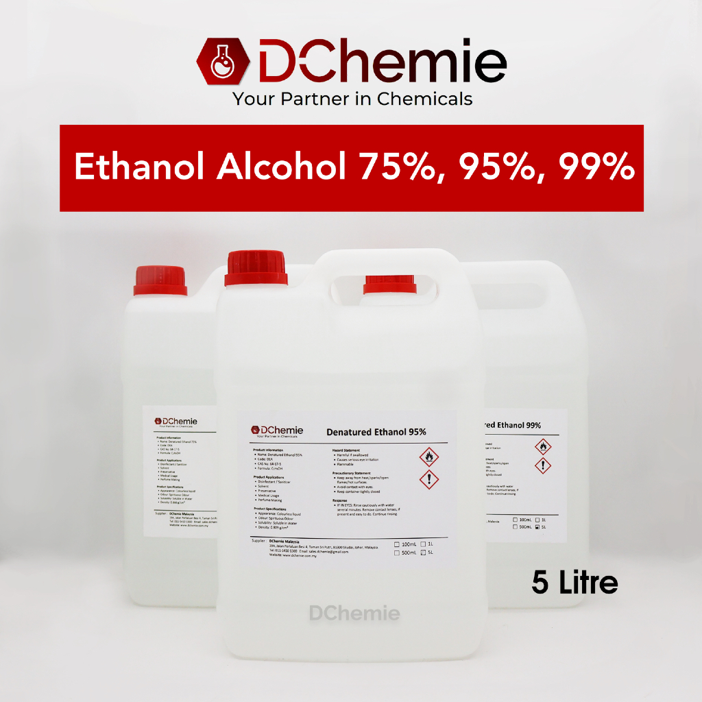 Ethanol Alcohol 75% / 95% / 99% [5000ML] Sanitizer / Solvent / Medical ...