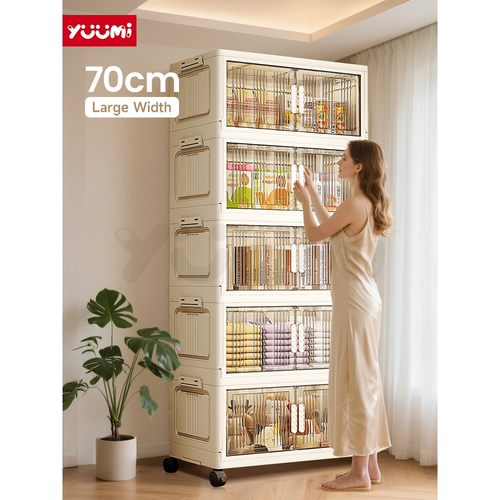 Yuumi 58cm Transparent Storage Box Stackable Magnetic Door Almari Baju ...