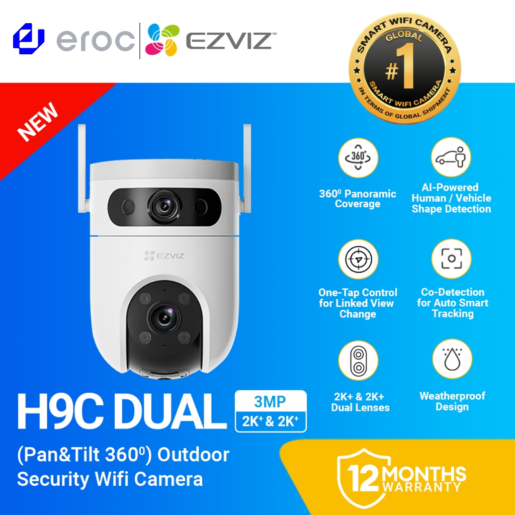 Ezviz H9C Dual Lens (3MP + 3MP) 2K Waterproof Pan/Tilt Two Way Talk ...