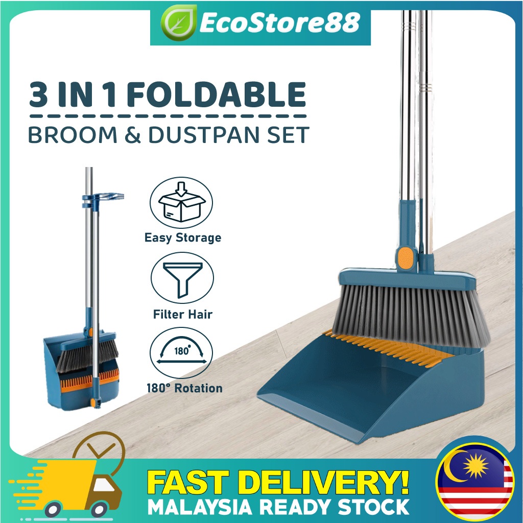 3 IN 1 Foldable Broom Dustpan Set Home Office Penyodok Set Dustpan ...