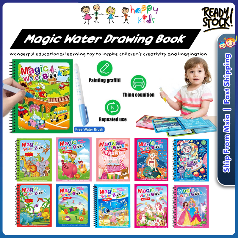 [Happy Kids] Magic Water Drawing Book Water Painting Colouring Book ...