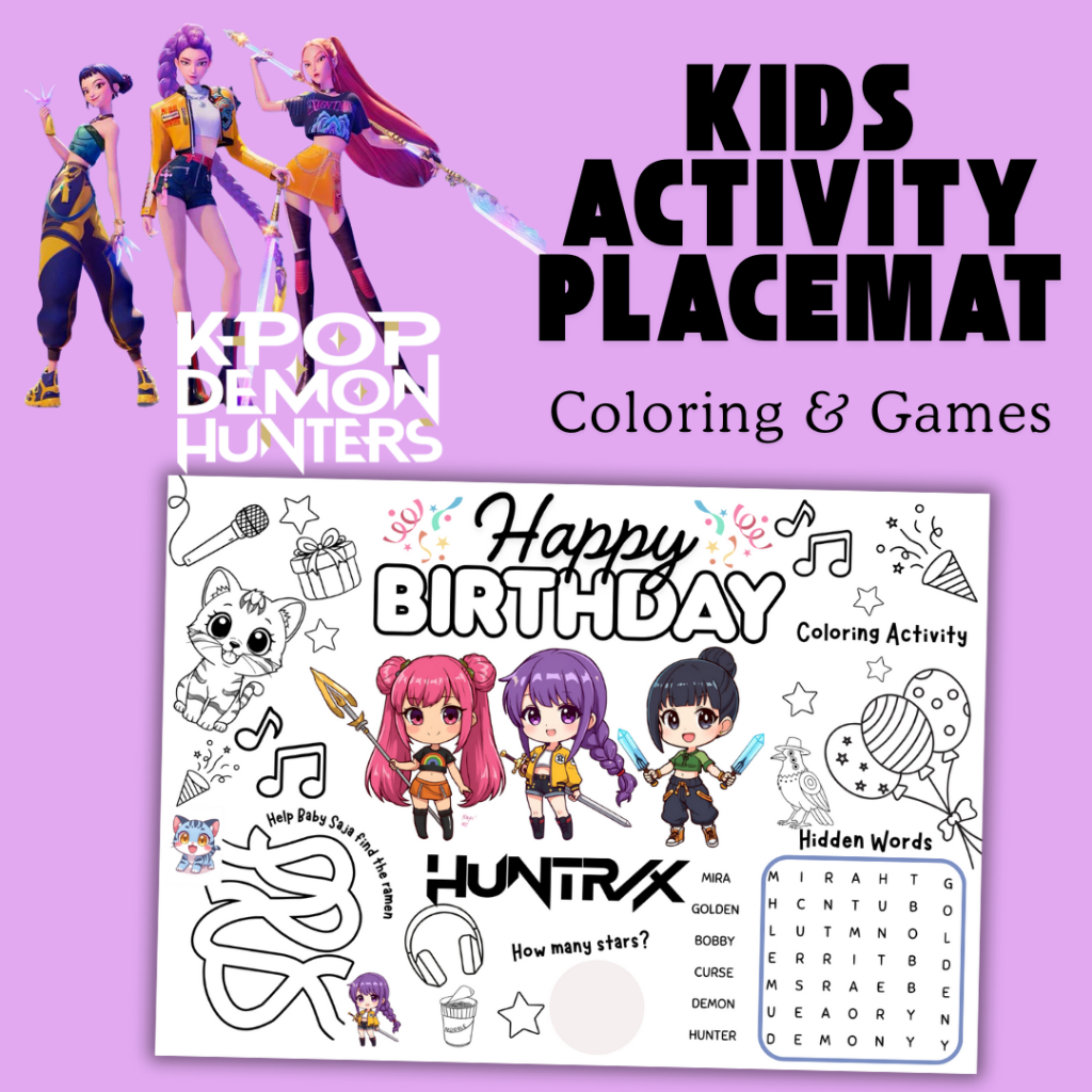 KPOP Demon Hunter HUNTRIX Birthday Activity Sheets for Kids/Coloring ...