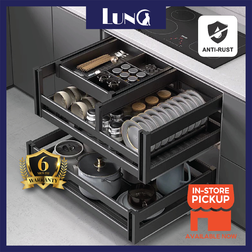 Aluminium Alloy Pull Out Sliding Kitchen Cabinet Drawer Type Double ...