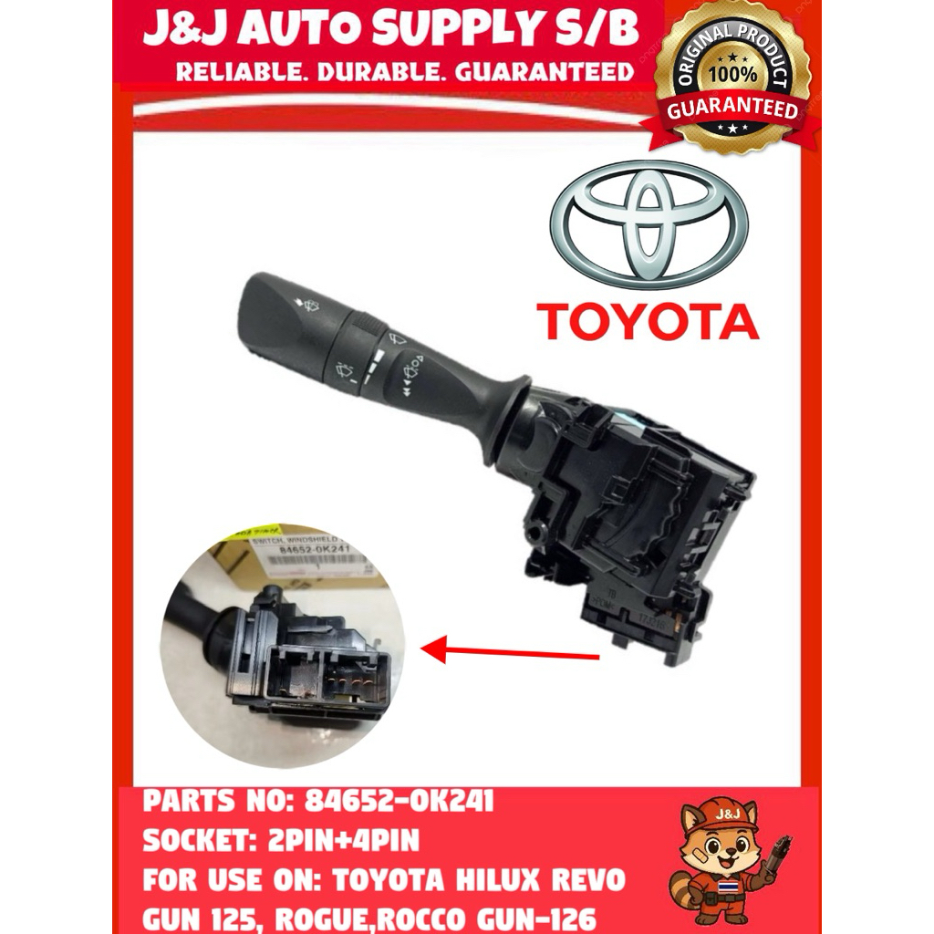 84652-0K241 TOYOTA WIPER SWITCH FOR USE ON: TOYOTA HILUX REVO,ROCCO ...