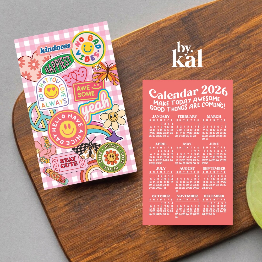 1 pcs Mini Calendar 2026 with Quote and Fun Cute Cards / Retro Groovy ...