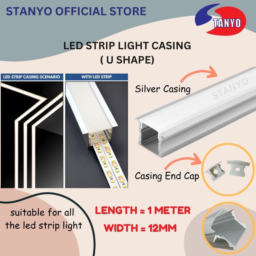 [1 METER] LED CHANNEL STRIP LIGHT ALUMINIUM CASING PROFILE TRACK ...