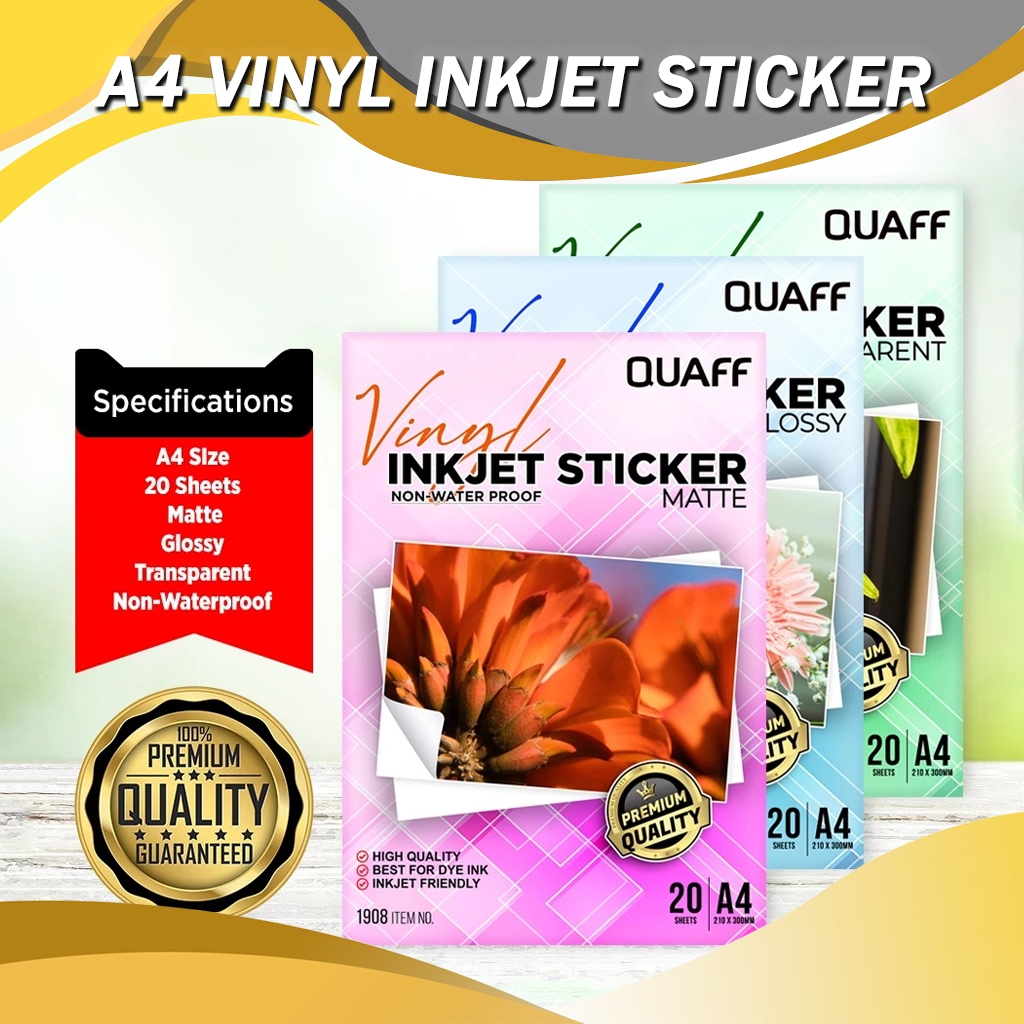 QUAFF Vinyl Inkjet Sticker A4 Size for Label & Stickers (20 Sheets ...