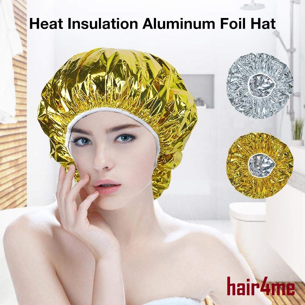 Shower Cap Heat Insulation Aluminum Foil Hat, Elastic Bathing Cap, Hair ...