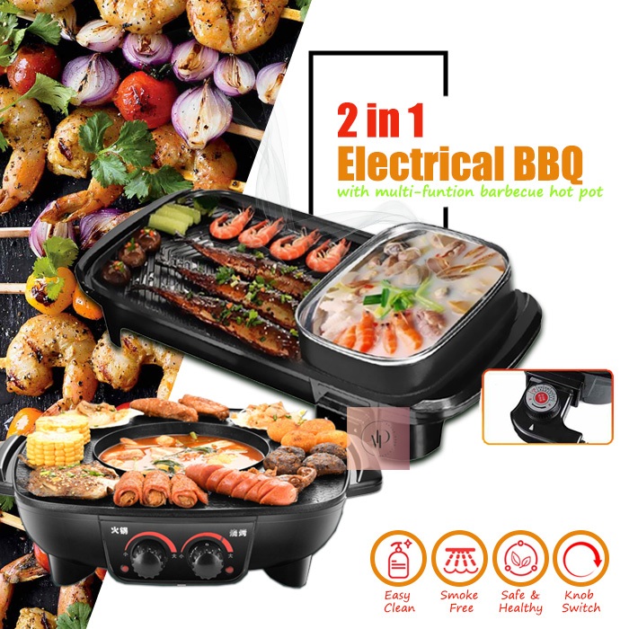 Premium 2-IN-1 BBQ Grill & Steamboat Hot Pot Shabu Roast Fry Pan ...