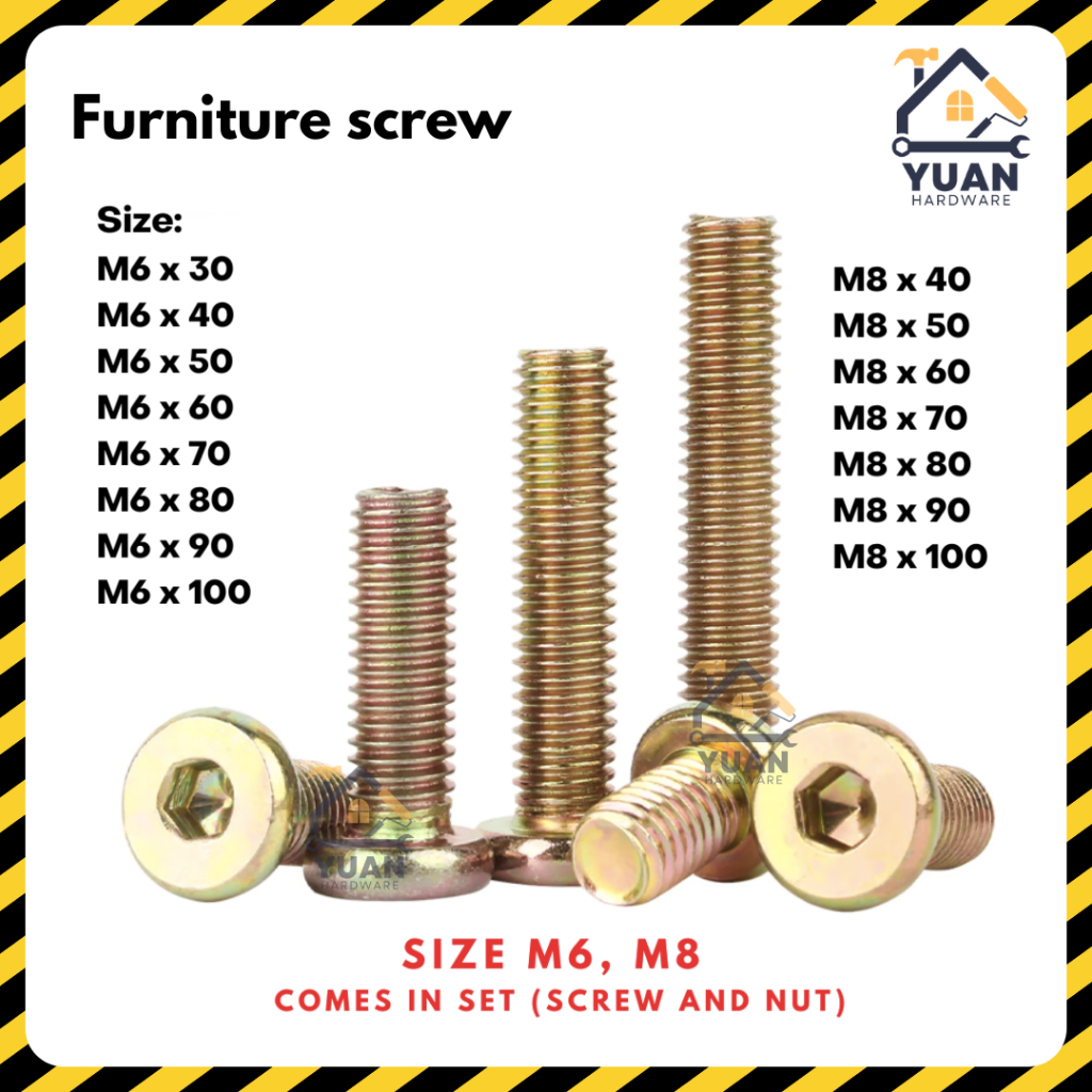 M6 M8 Furniture Screw Bolt & Nut Allen Key Fastener Perabot Screw Ikea ...