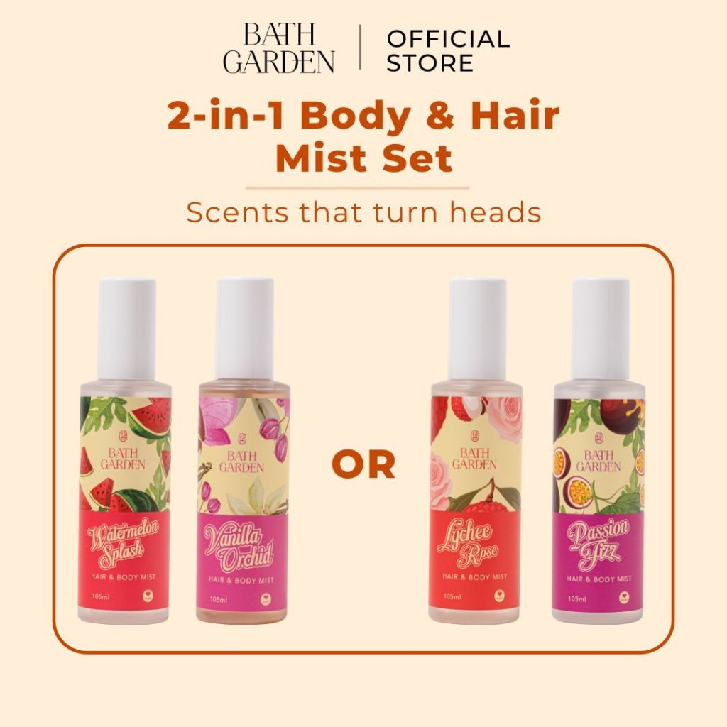 Bath Garden 2-in-1 Body & Hair Mist Set Vanilla Orchid Watermelon ...