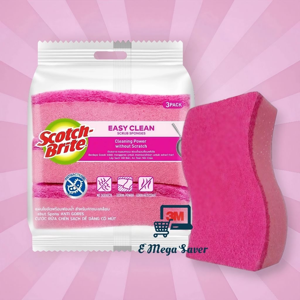 3M Scotch-Brite Easy Clean Non-scratch Anti-Bacterial Scrub Sponge (3 ...