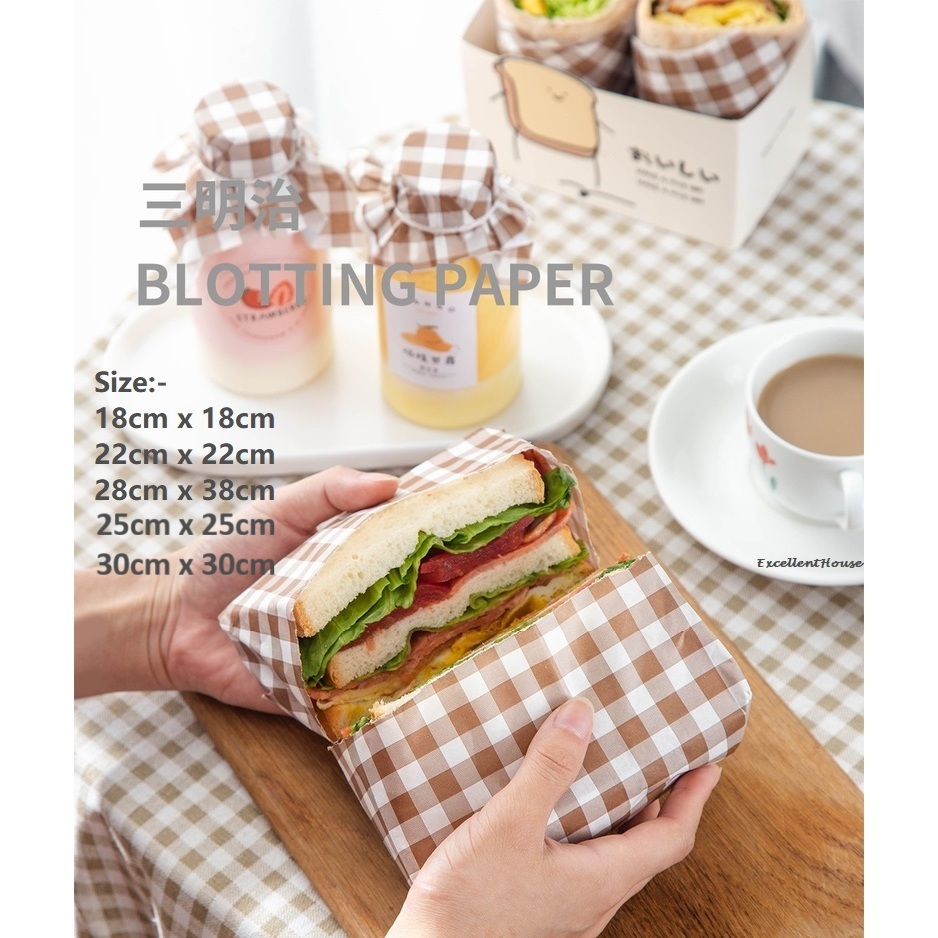 [50pcs] Brown Checker Wax Paper Food Packaging Wax Oil-Proof Sandwich ...