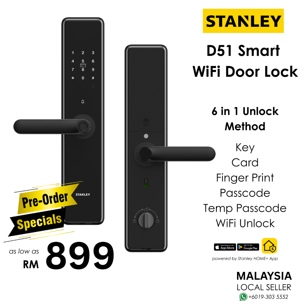 D51 STANLEY SMART DOOR LOCK SMART WIFI LEVER MORTISE LOCK App Remote ...