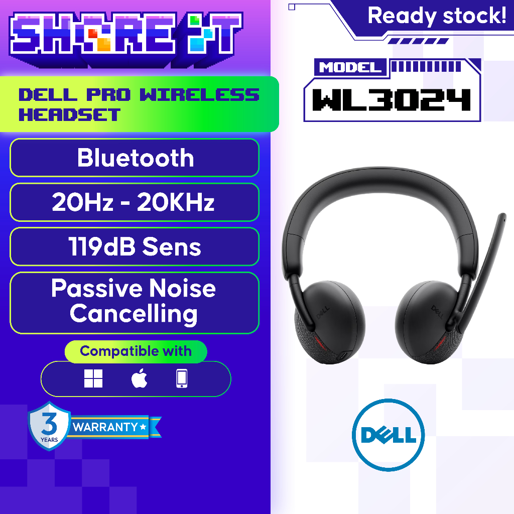 DELL Pro Wireless Headset WL3024 with Mic – Noise Cancelling, Bluetooth ...