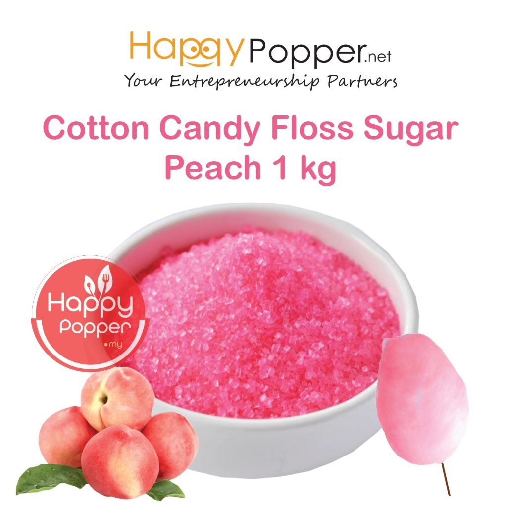 HAPPYPOPPER Cotton Candy Floss Sugar Peach 1kg Color Gula Kapas Perisa ...