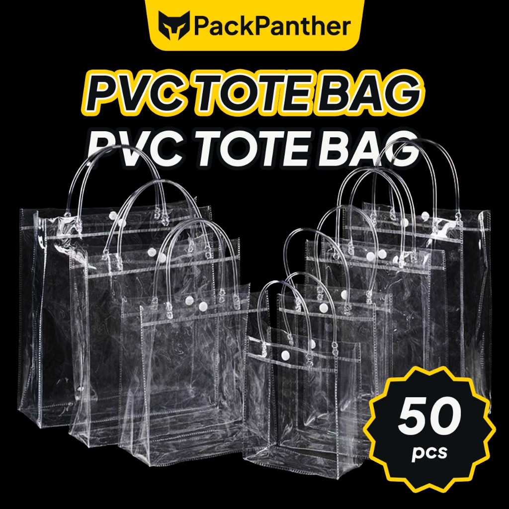 50pcs Door Bag PVC Transparent Beg Plastik Cenderahati Clear Handle ...