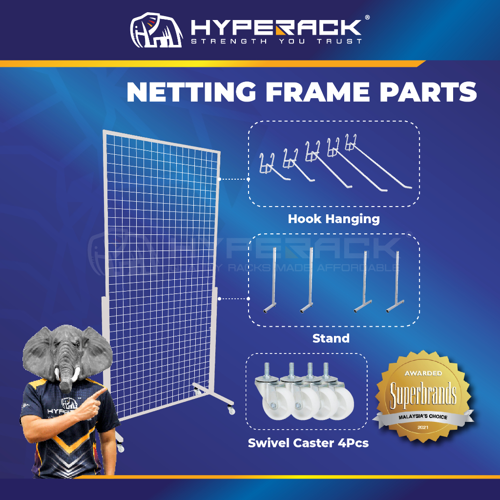 HYPERACK TM️ [High Quality] Netting Frame Display Rack Swivel Caster ...