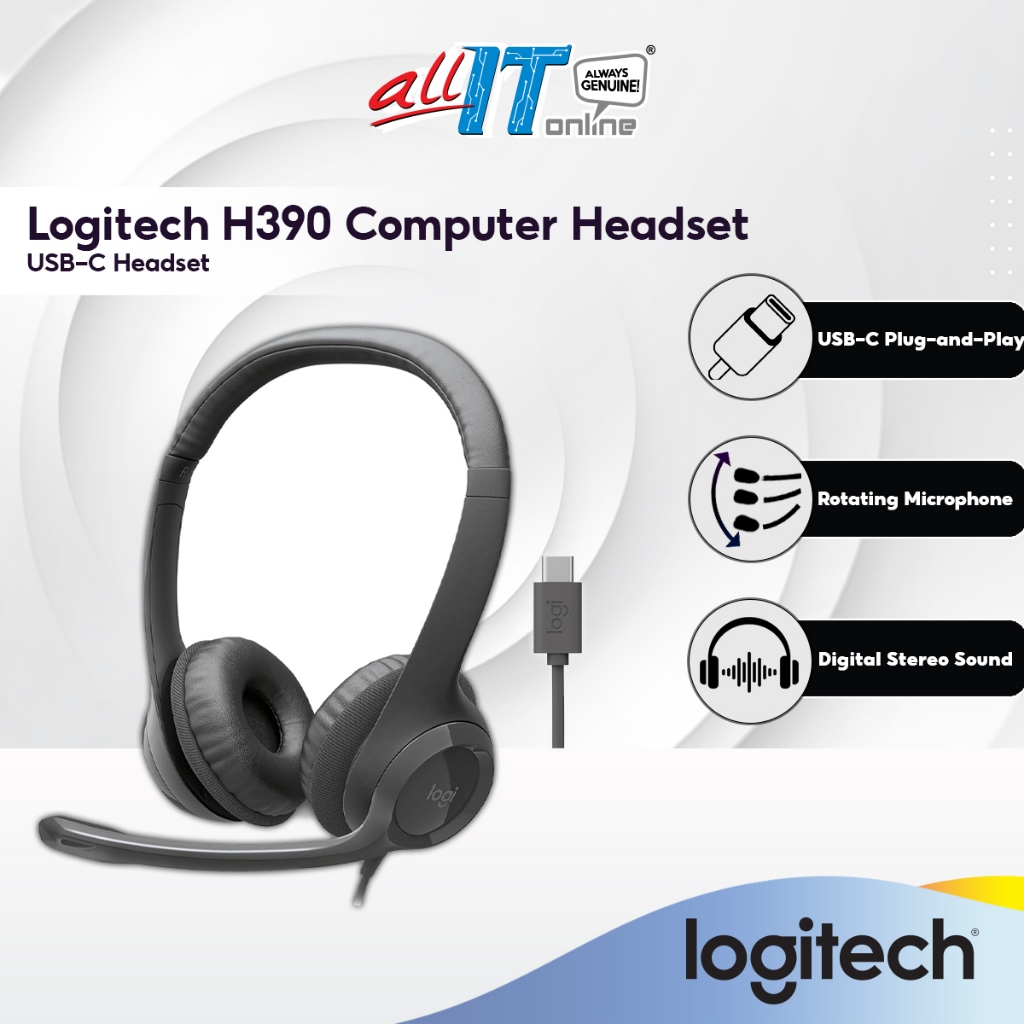 Logitech H390 USB-C Computer Headset with Enhanced Digital Audio and In ...