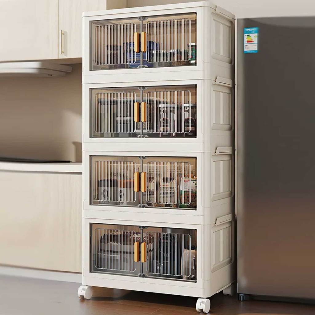 4 Tier Plastic Storage Bins Stackable Storage Containers with Wheels ...