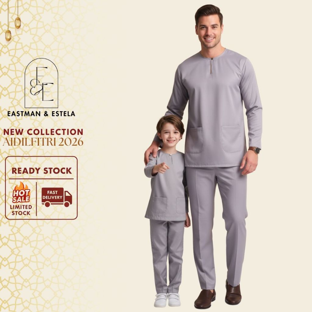 BAJU MELAYU JOHOR TELUK BELANGA EZRA REGULAR FIT (SILVER GREY) (BAJU ...