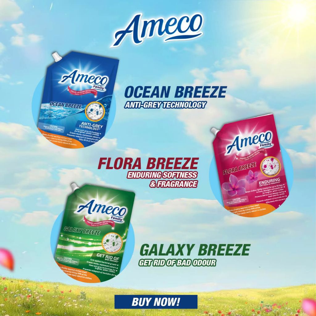 Ameco Laundry Detergent Pack 1.6kg (Ocean Breeze / Flora Breeze ...