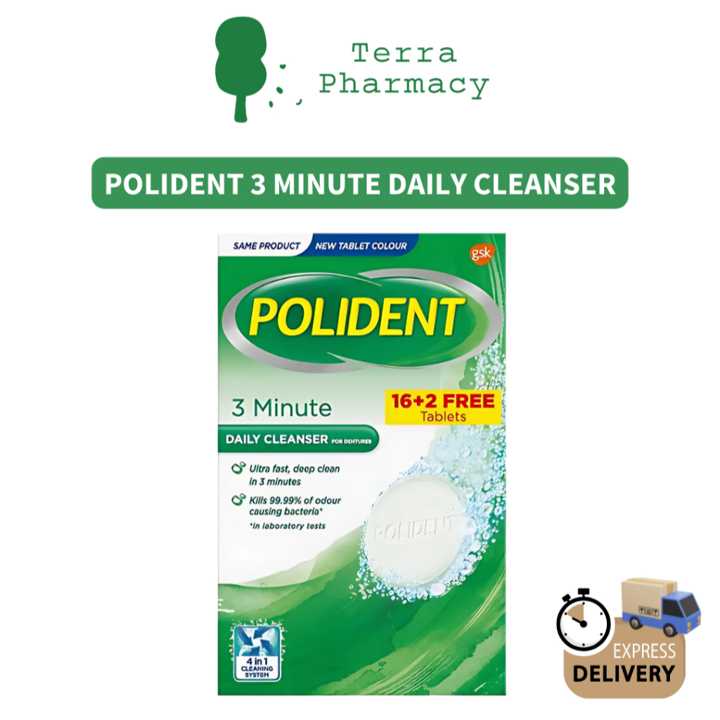 POLIDENT 3 Minutes Daily Cleanser Tablets 18's/Box (Denture and ...