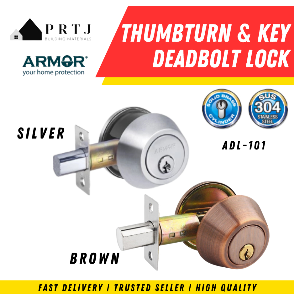 ARMOR THUMBTURN & KEY DEADBOLT LOCK ADL-101 / BROWN SILVER / KUNCI ...