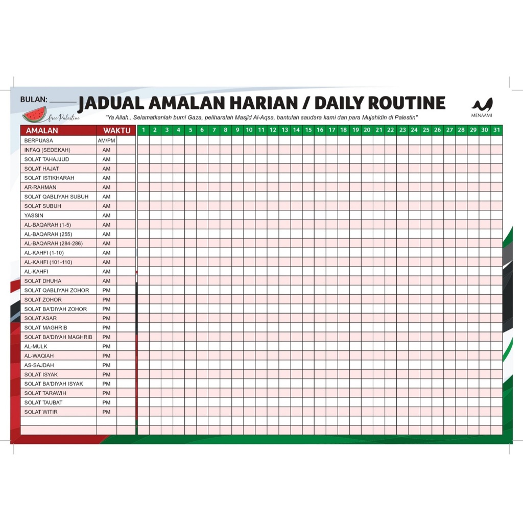 [ OFFICIAL ] KALENDAR TAQWIM 30 HARI DAILY ROUTINE WALL DESK CHART ...