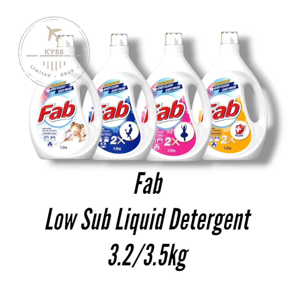 Fab LOW SUB Laundry Liquid Detergent - 3.2-3.5kg Cloth baju clean sabun ...