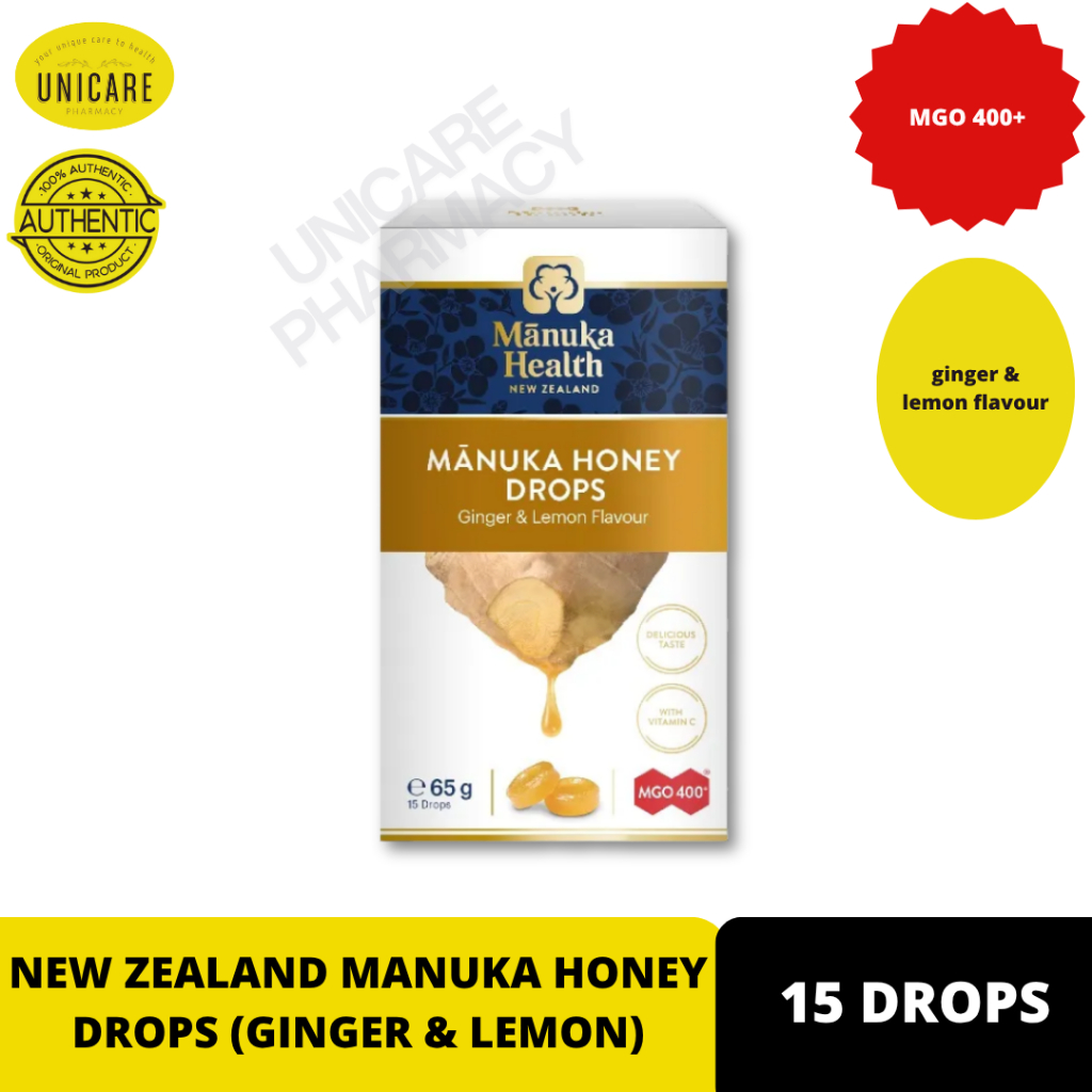 MANUKA HEALTH NEW ZEALAND MANUKA HONEY DROPS 15S (GINGER & LEMON ...