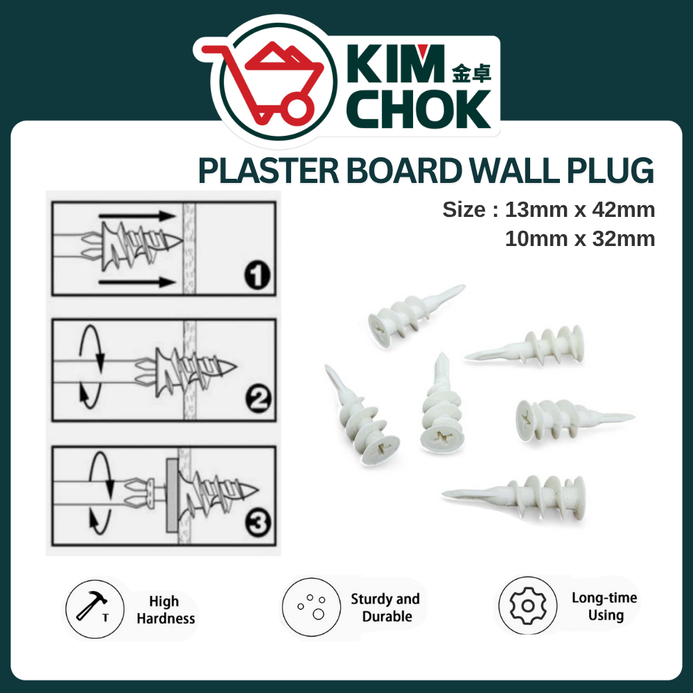 Nylon Plaster Board Wall Plug ( 13 x 42mm | 10 x 32mm ) Ceiling Screws ...