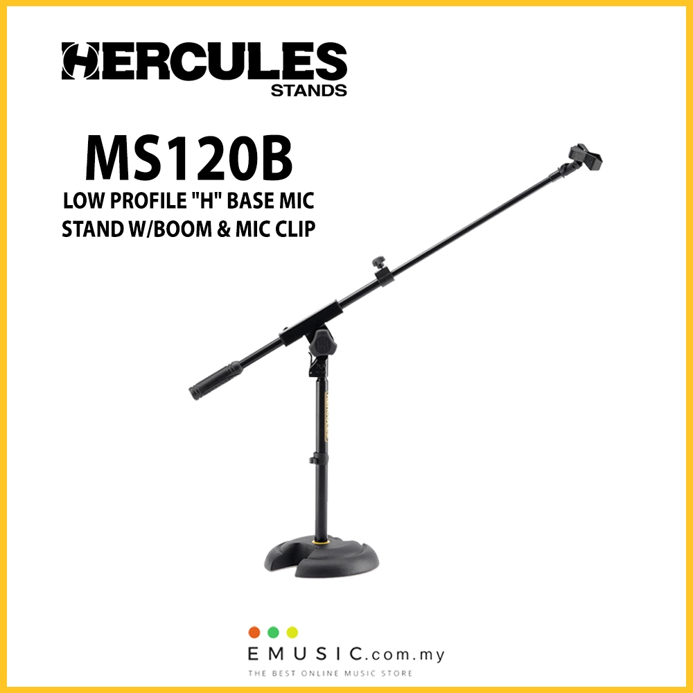 Hercules MS120B Low Profile "H" Base Mic Stand W/Boom & Mic Clip ...
