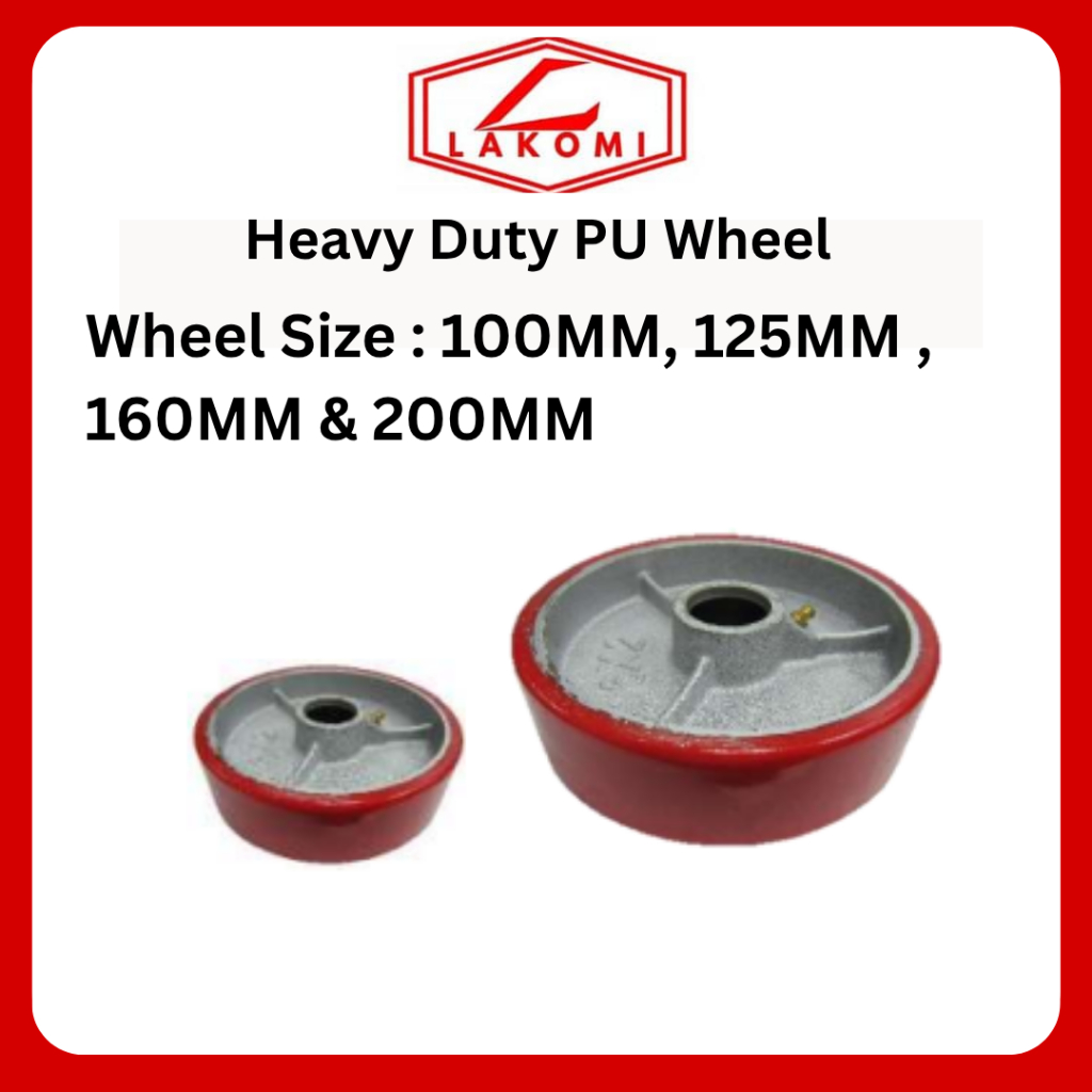 100MM , 125MM , 160MM & 200MM HEAVY DUTY RED PU WHEEL ONLY | Shopee ...
