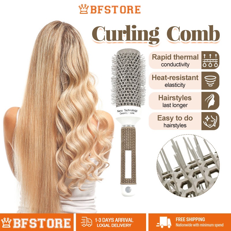 Hair Rolling Comb Brush Nano Technology Ceramic Ionic Heat Resistant ...