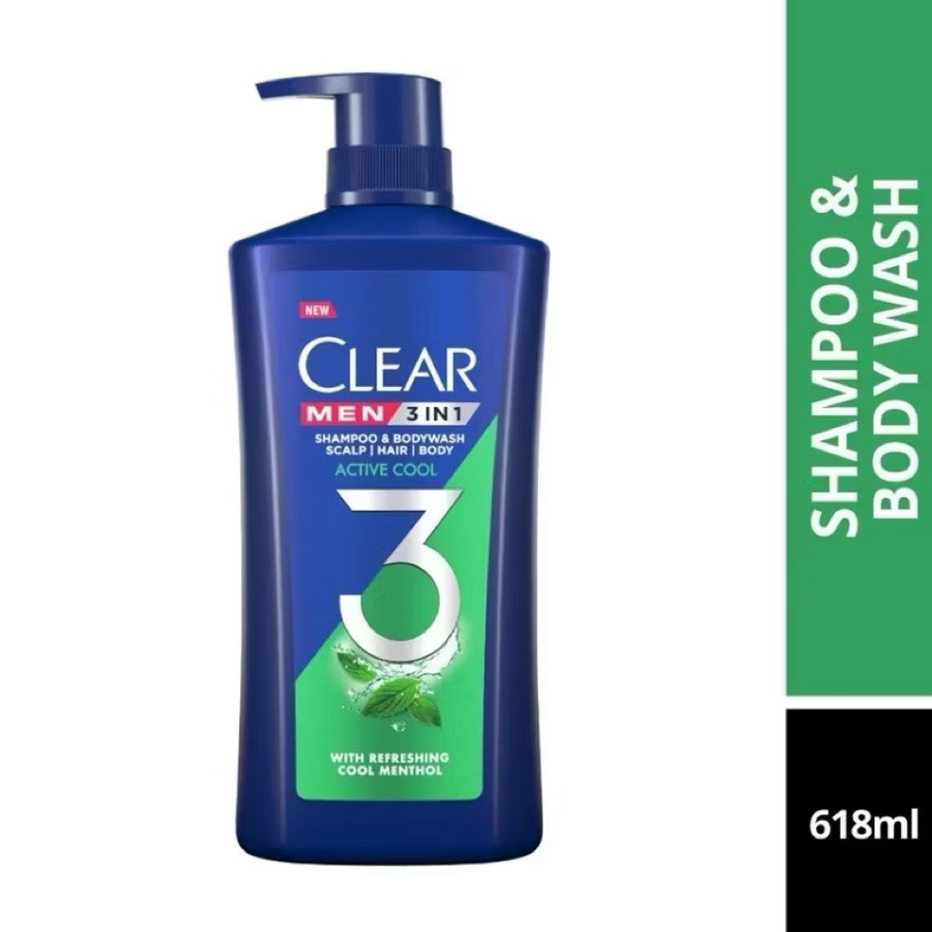 ️24 JAM POS ️CLEAR MEN 3IN1 Shampoo & BodyWash Active Cool 618ML ...