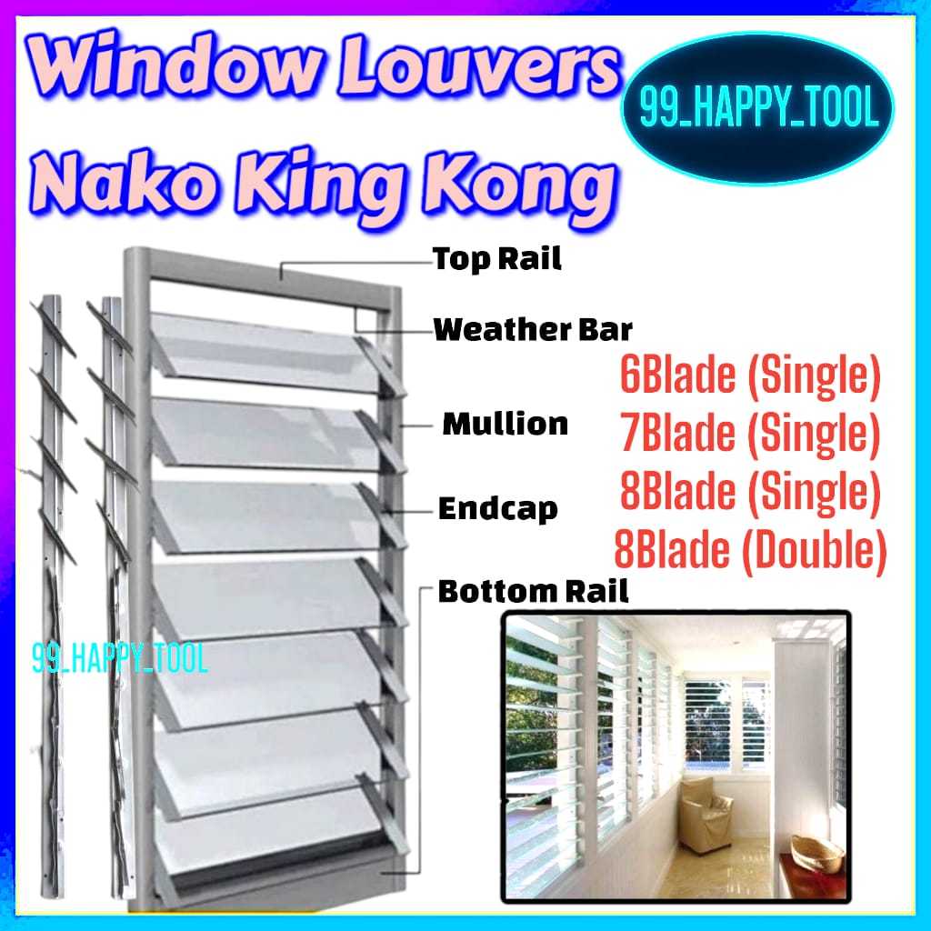 1 PAIR KINGKONG 8 Layers Blade Traditional Naco Window Local Louver ...